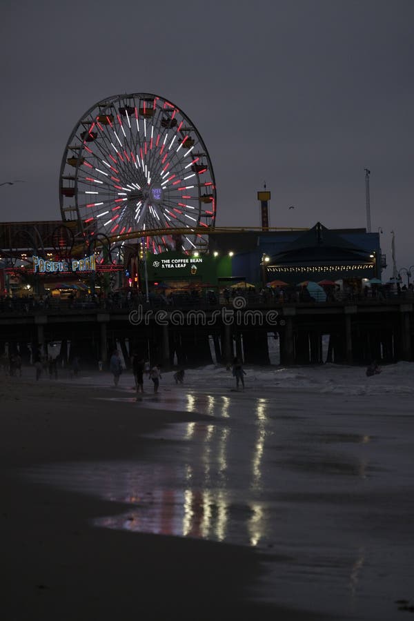 Vertical Shot of the Santa Monica Pier at Night Editorial Photo - Image ...