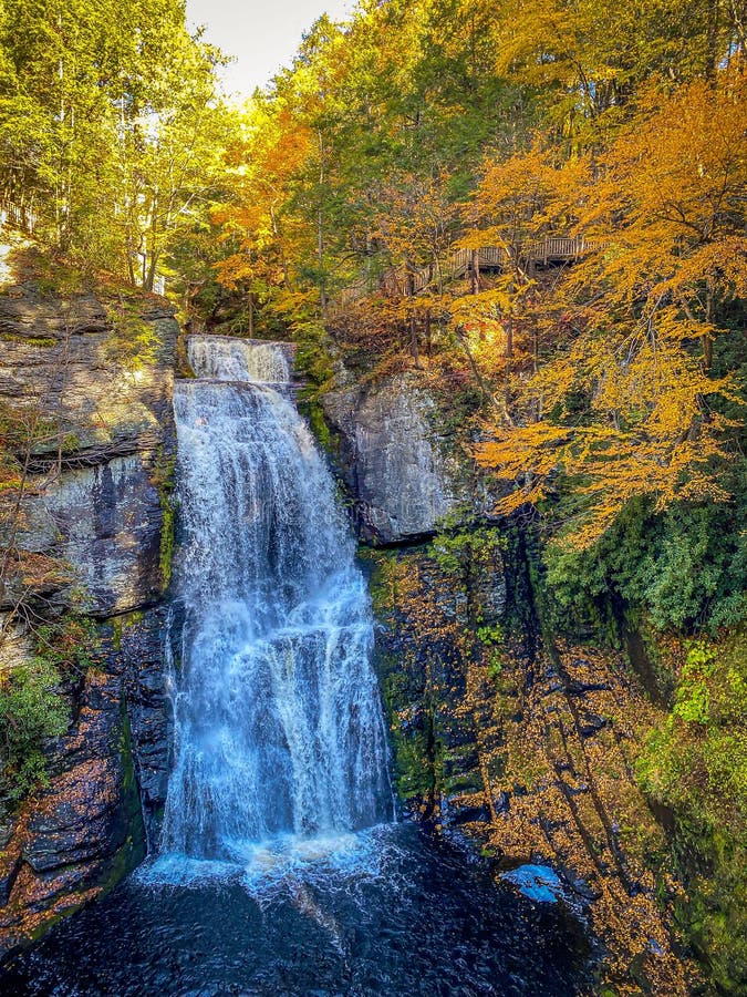 Vertical Shot of a Scenic Waterfall in the Beautiful Fall Forest Stock ...