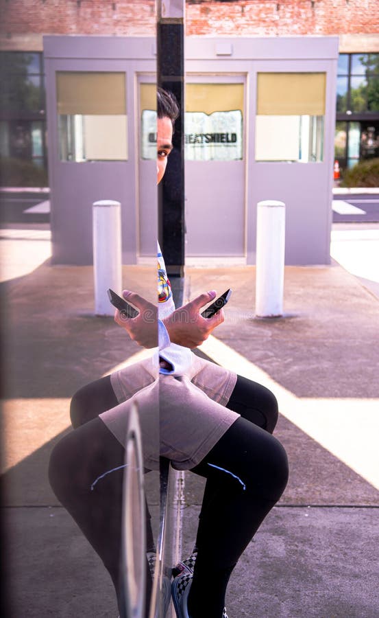 Vertical Shot of Self-reflection of a Man at Sacramento Downtown ...