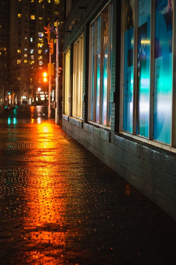 Vertical Shot of a Sidewalk at Night Stock Image - Image of evening ...