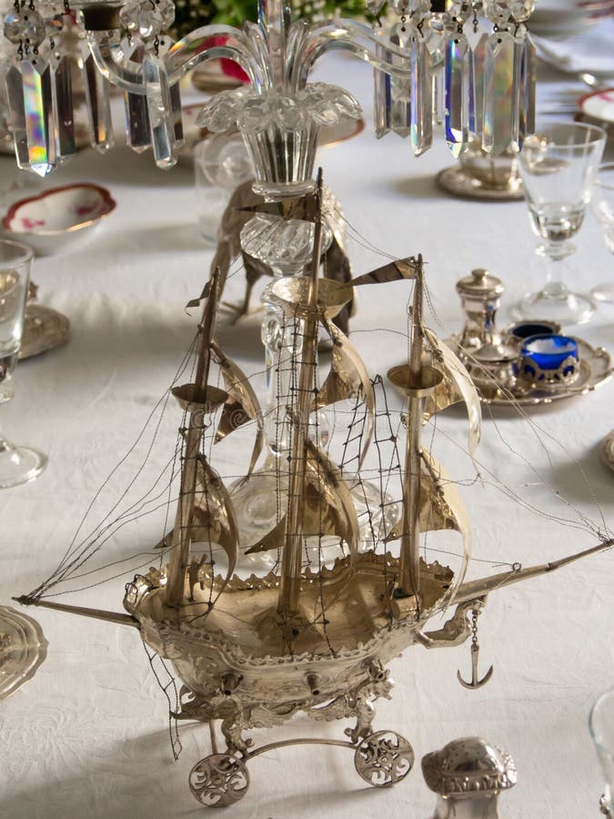 Vertical Shot of a Silver Antique Mast Sailing Ship Sculpture on a ...