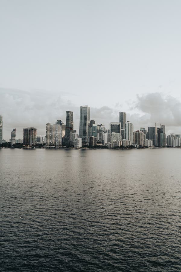 Vertical Shot of Skyscrapers by the Shore in a Gloomy Weather Stock ...