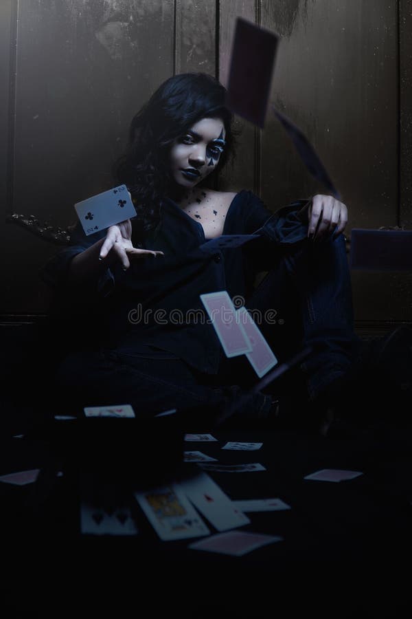 Vertical Shot of a Southeast Asian Female Collage with Playing Cards ...