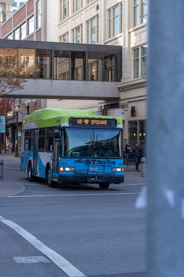 Vertical Shot of the Spokane Transit Bus in Downtown Editorial ...