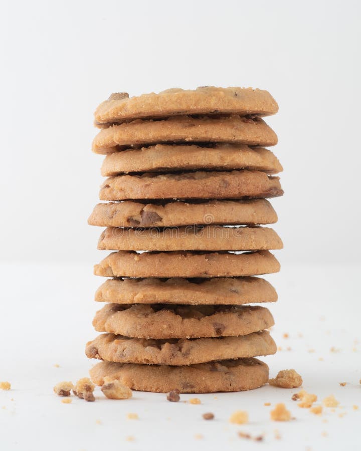 Vertical Shot of a Stack of Chocolate Chip Cookies Isolated on White ...