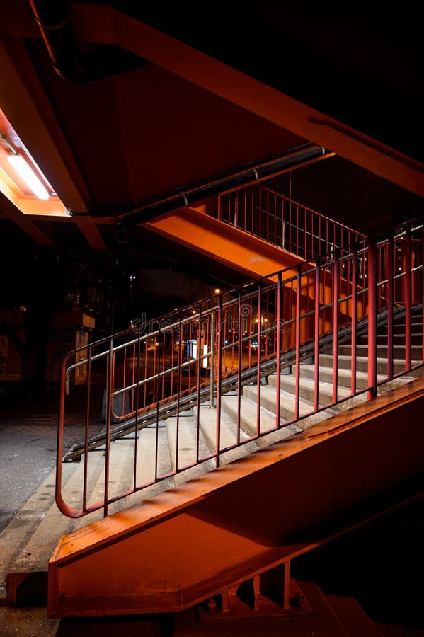 Vertical Shot of the Stairs of the Underground Passageway at Night ...