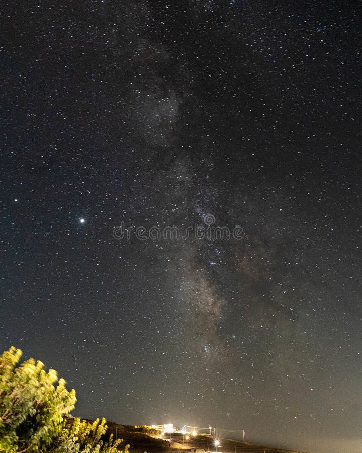 Vertical Shot of the Starry Sky Where the Milky Way Galaxy is Slightly ...