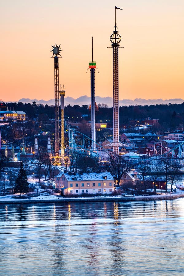 Vertical Shot of Stockholm Grona Lund Amusement Park at Sunset Stock ... Vertical Shot of Stockholm Grona Lund Amusement Park at Sunset Stock ...