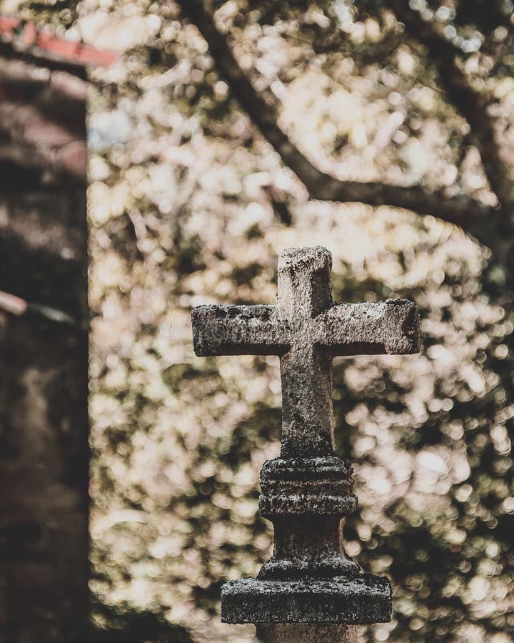 Vertical Shot Stone Cross Blurred Background Stock Photos - Free ...