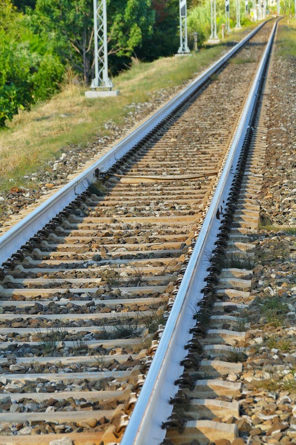 Vertical Shot of a Straight Railroad Track Stock Photo - Image of ...