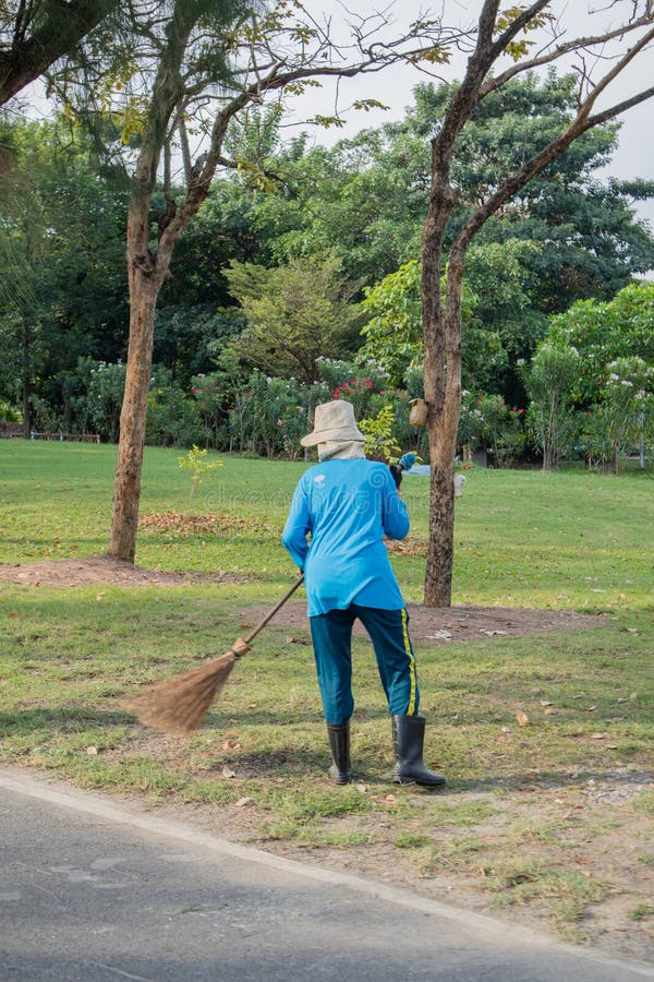 Vertical Shot of a Street Cleaner Sweeping the Grass Stock Image ...