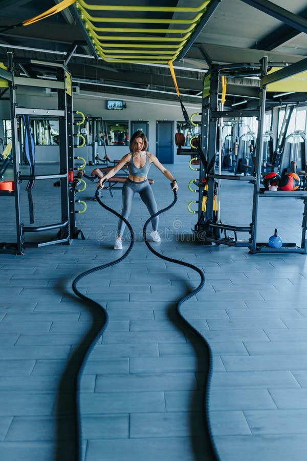 Vertical Shot Strength and Focus Gym Rope Training Session Stock Image ...