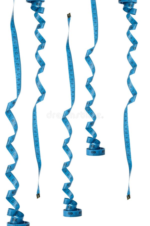 Vertical Shot of Strips of Blue Measuring Tape on a White Background ...