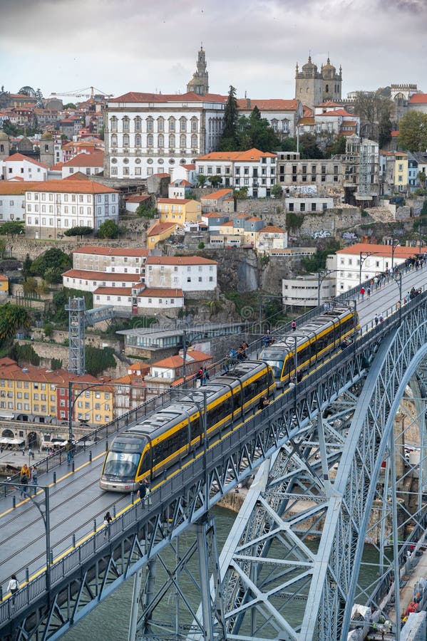 Vertical Shot of a Subway Train on the Dom Luis Bridge Editorial Stock ...