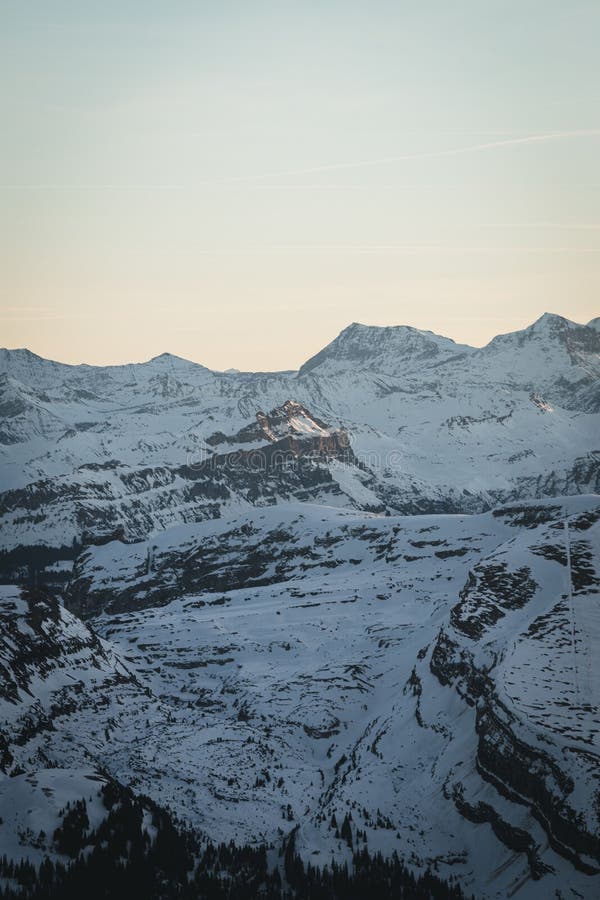 Vertical Shot of the Swiss Alps. Beautiful Snowy Range Stock Photo ...
