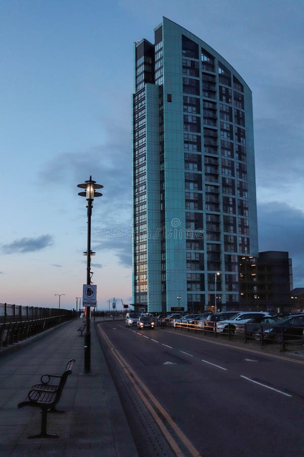 Vertical Shot of a Tall Modern Skyscraper in the Evening in Liverpool ...