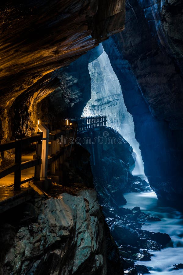 Vertical Shot, Tamina Gorge with Passage and River Stock Image - Image ...