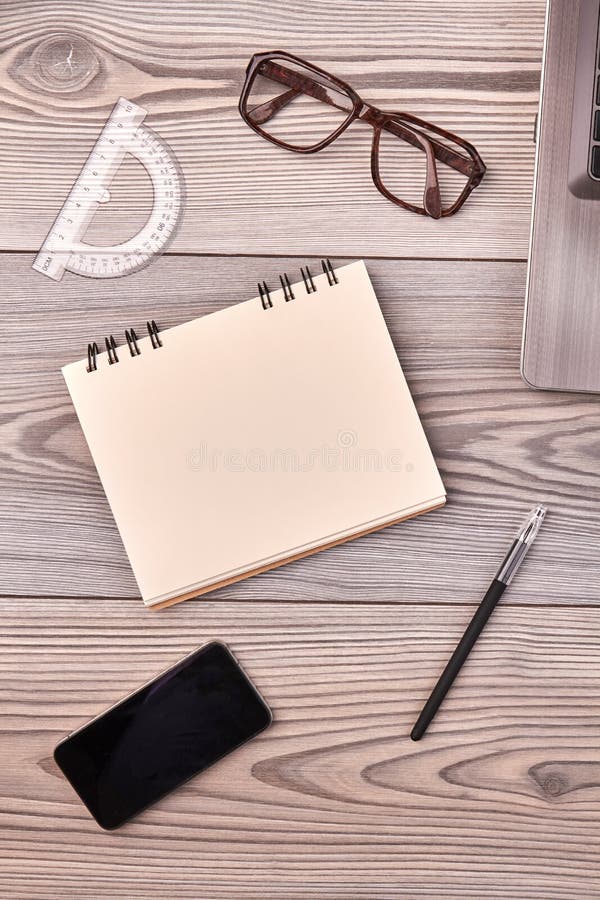 Vertical Shot Top View Blank Notepad for Copy Space. Stock Image ...
