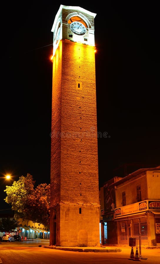 Vertical Shot of a Tower with a Clock at Night Stock Image - Image of ...