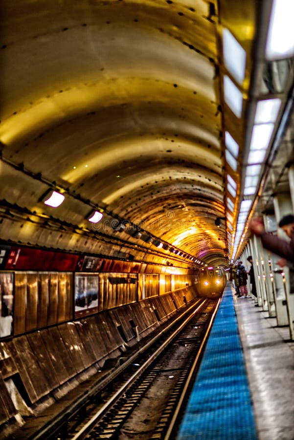 Vertical Shot of a Train Arriving in the Metro Station Stock Photo ...