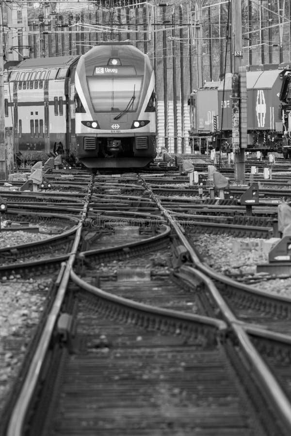 Vertical Shot of a Train in Black and White Editorial Stock Photo ...