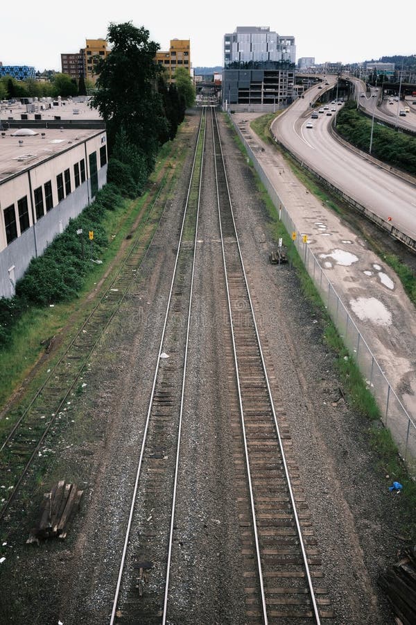 Vertical Shot of a Train Track in a City Stock Photo - Image of ...