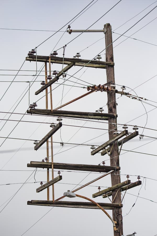 Vertical Shot of a Transmission Line in a Railroad Stock Photo - Image ...