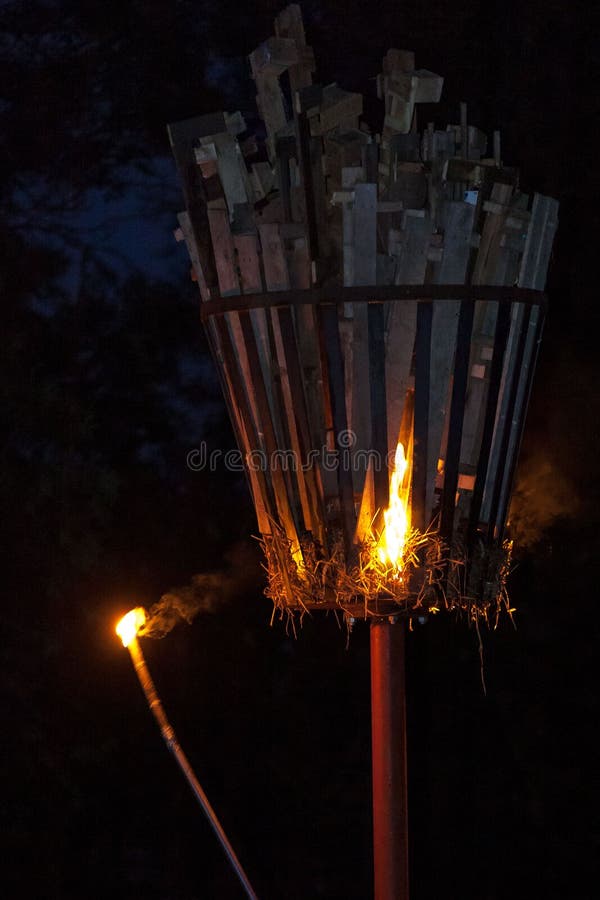 Vertical Shot of a Tropical Torch Flaming in the Dark Stock Image ...