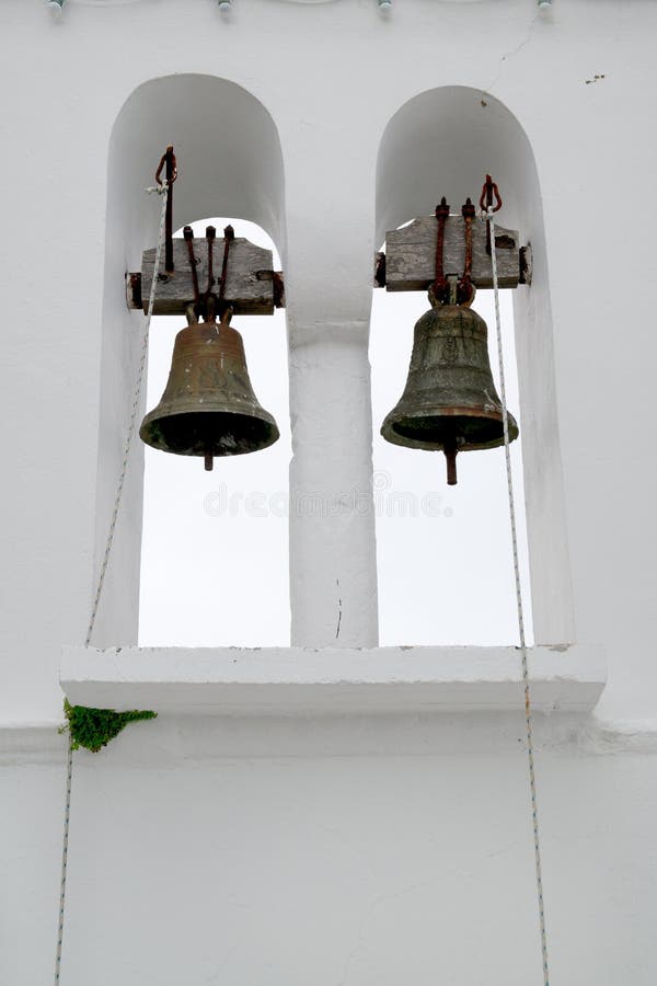Vertical Shot of the Two Bells in the White Belltower Stock Image ...