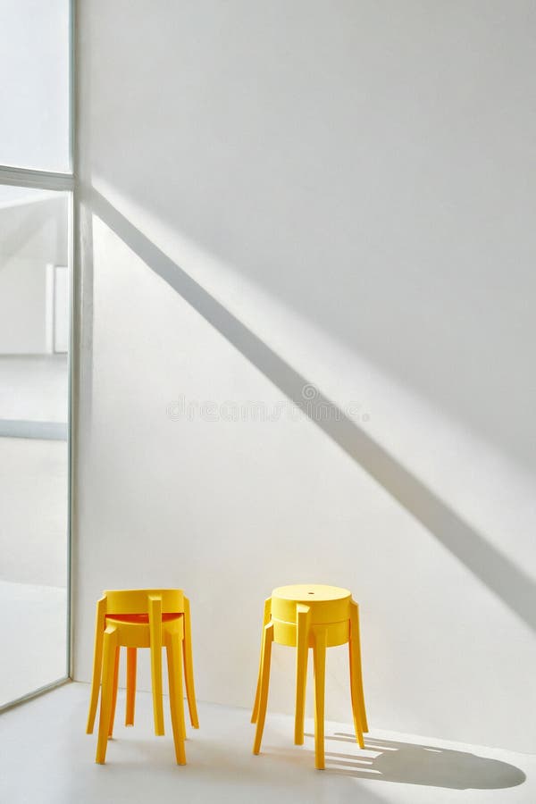 Vertical Shot of Two Yellow Stools in a White Room Stock Image - Image ...