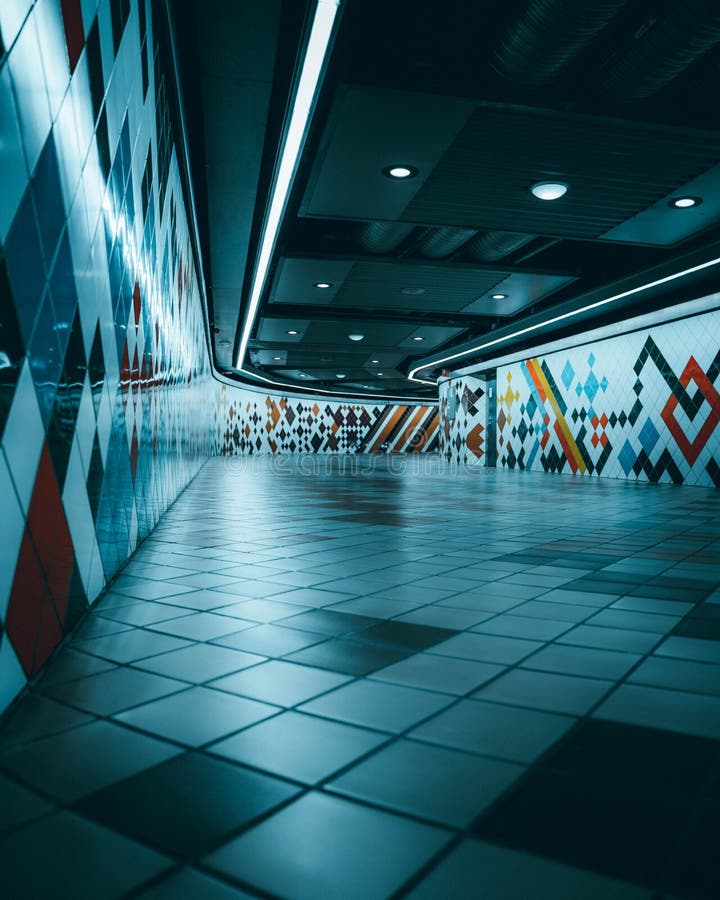 Vertical Shot of the Underground Railway Station at Night Editorial ...