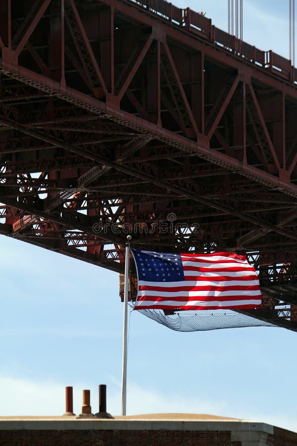 Vertical Shot of the US Flag Under a Bridge during Daytime Stock Image ...