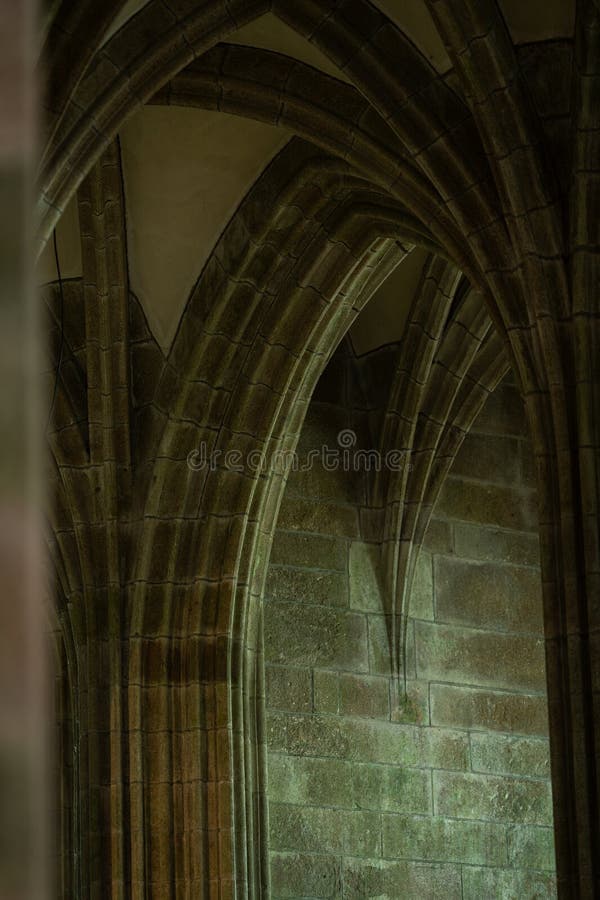 Vertical Shot of the Vaulted Gothic Arches Inside a Cathedral. Stock ...