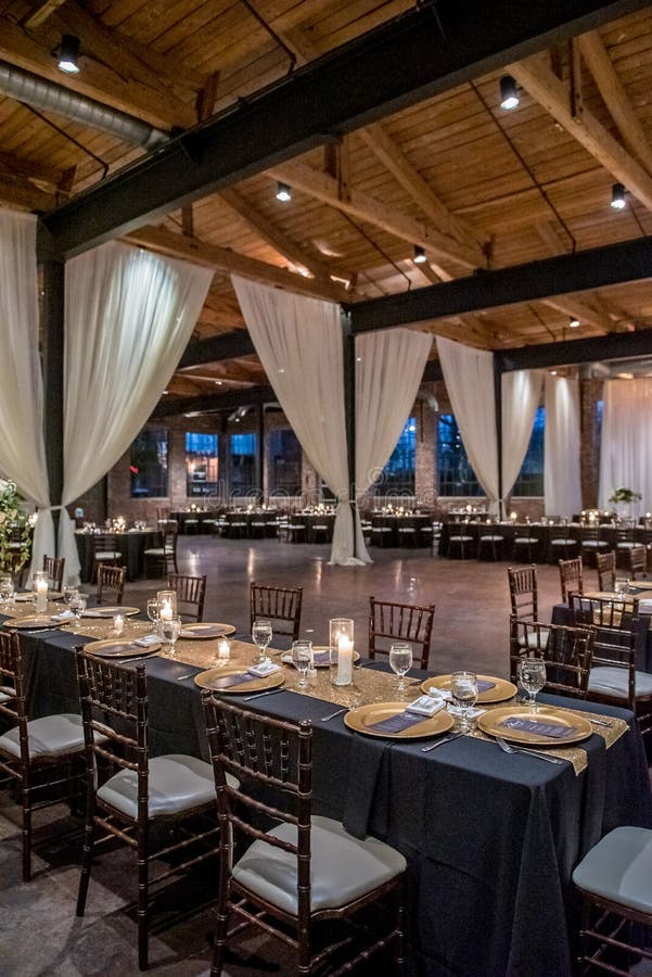 Vertical Shot of a Wedding Hall with Elegant Table Setting Stock Photo ...