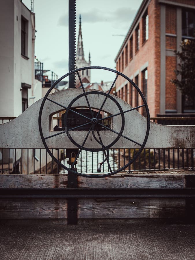 Vertical Shot of a Wheel Detail on a Bridge Stock Image - Image of ...