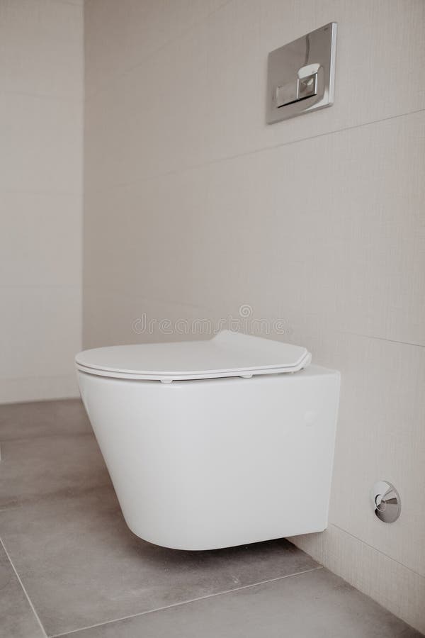 Vertical Shot of White Wall-hung Toilet Stock Image - Image of healthy ...