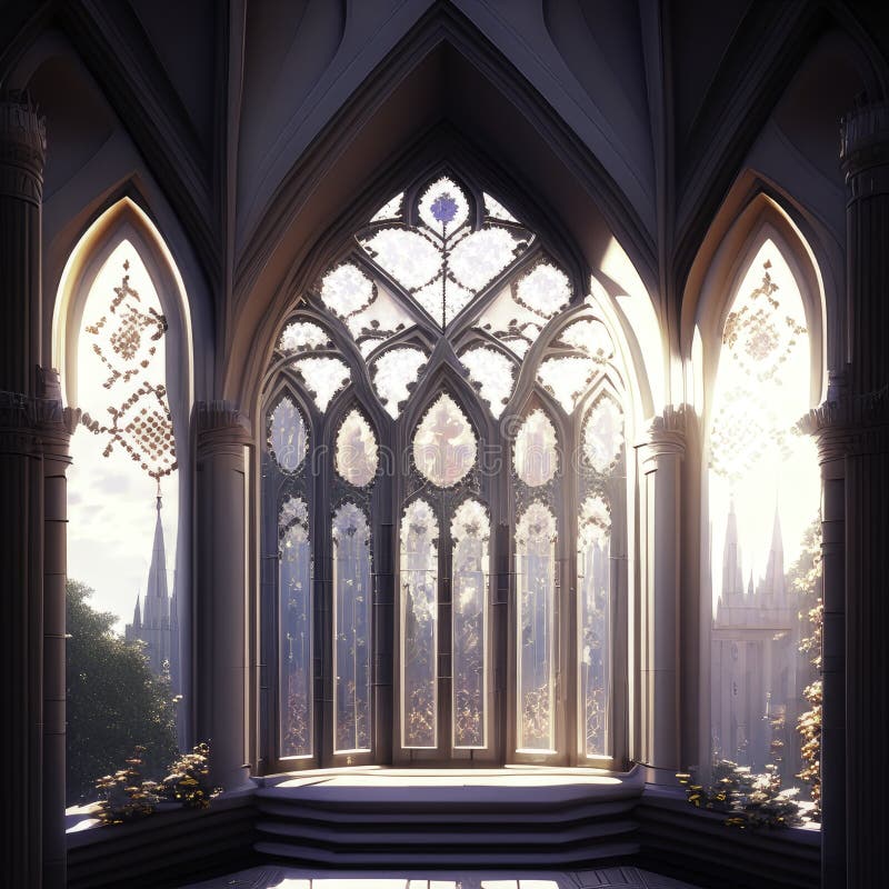 A Vertical Shot of a Window in a Gothic Church with a Blurred ...