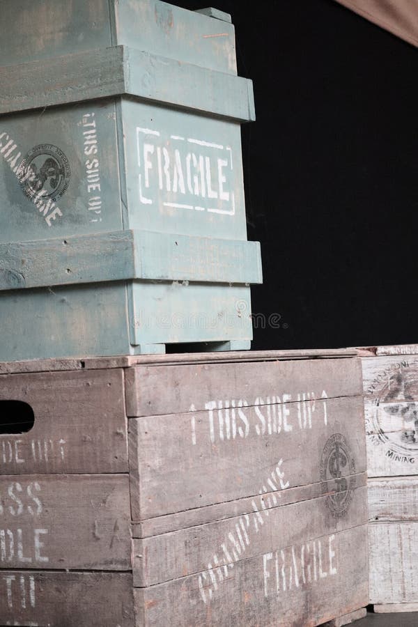 Vertical Shot of Wooden Boxes with Fragile Written on Them Stock Photo ...