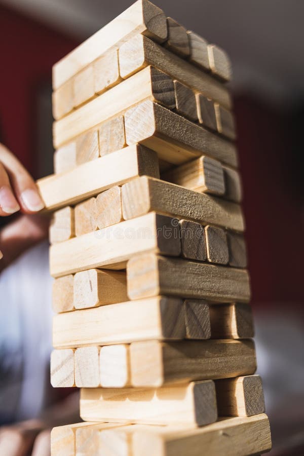 Vertical Shot of Wooden Tower from Blocks Stock Image - Image of table ...