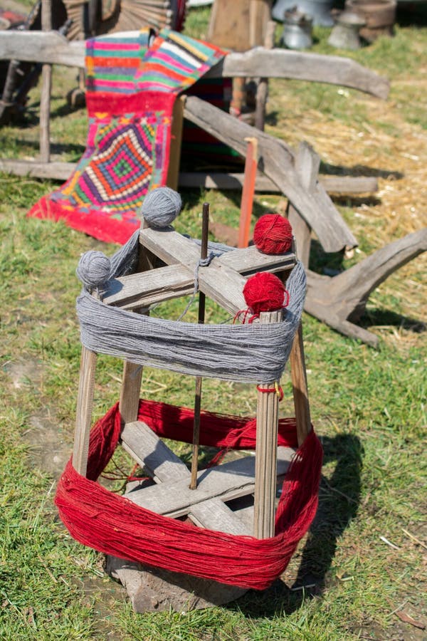 Vertical Shot of a Wooden Yarn Sewing Machine Stock Image - Image of ...