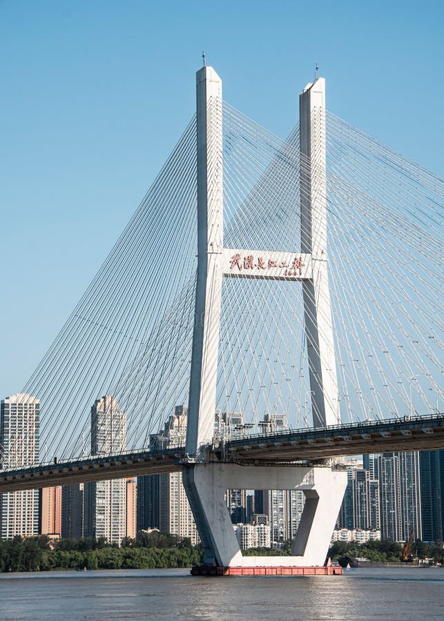 Vertical Shot of Yangtze River Second Bridge Under a Clear Sky on a ...