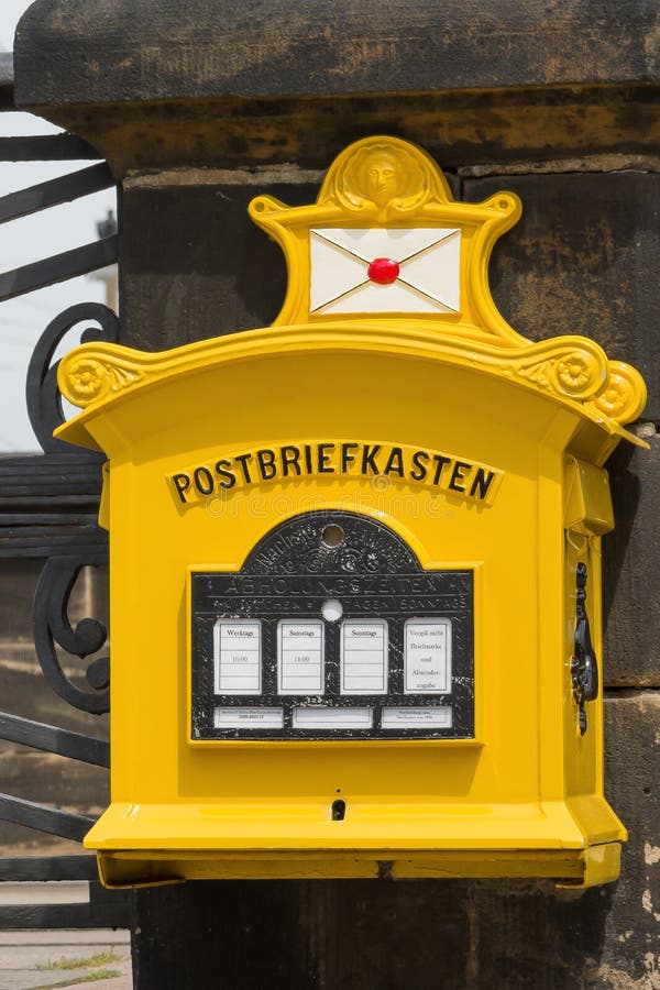 Vertical Shot of a Yellow Post Box in Germany Stock Image - Image of ...