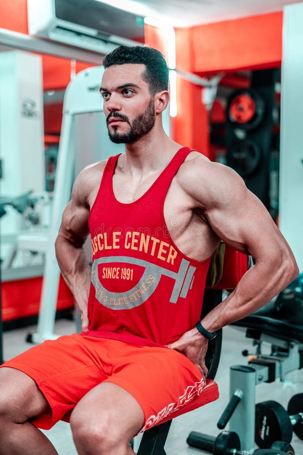 Vertical Shot Young Caucasian Athletic Man Working Out Gym Stock Photos ...