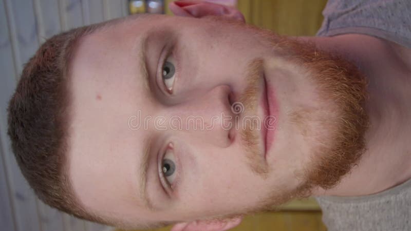 Vertical Shot Ginger Hair Man Make Live Video Conference Call Online ...