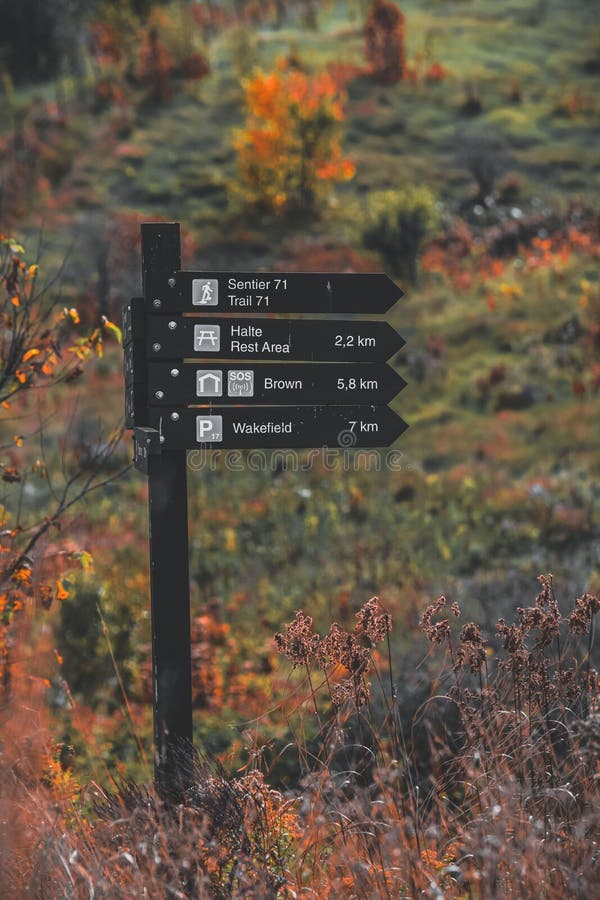 Vertical of a Sign Post with Distances and Locations in a Hiking Trail ...