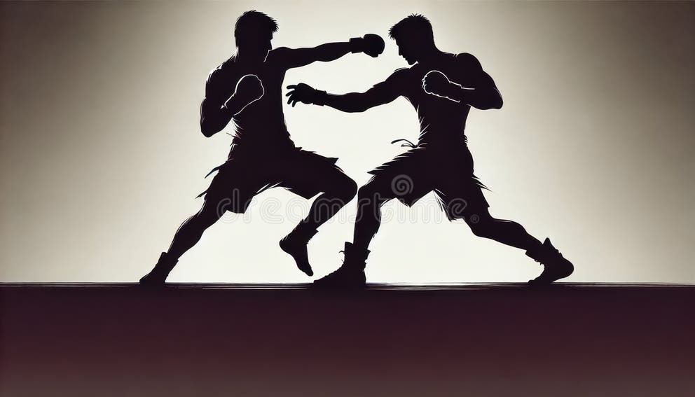 A Vertical Silhouette of Two Men Engaged in Combat Shown in Dramatic ...