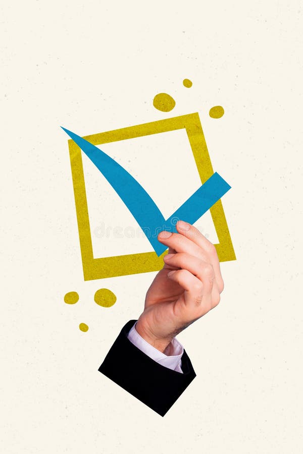 Vertical Sketch Artwork Collage Poster of Hand Hold Checkmark Icon ...