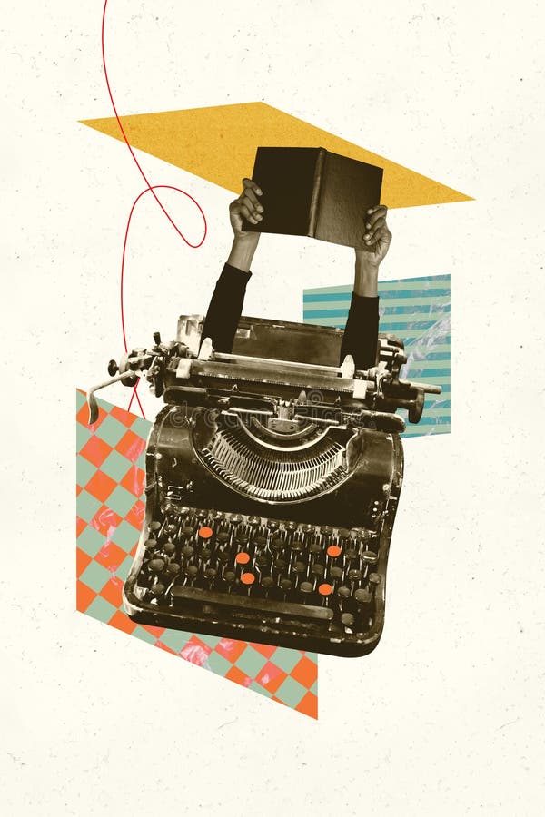 Vertical Sketch 3d Artwork Collage Poster of Author Hands Hold Book ...