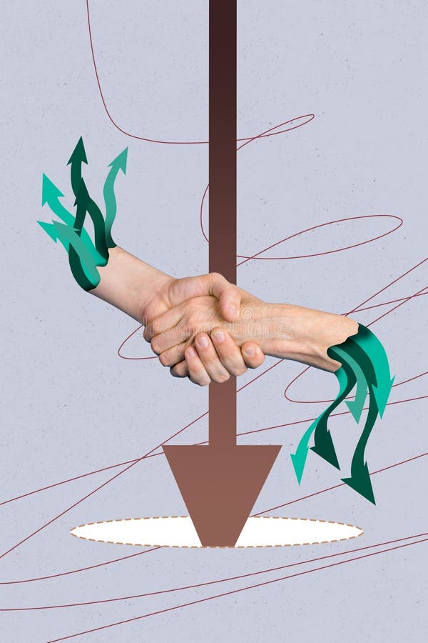 Vertical Sketch 3d Collage Poster of Hands Hold Handshake Gesture ...