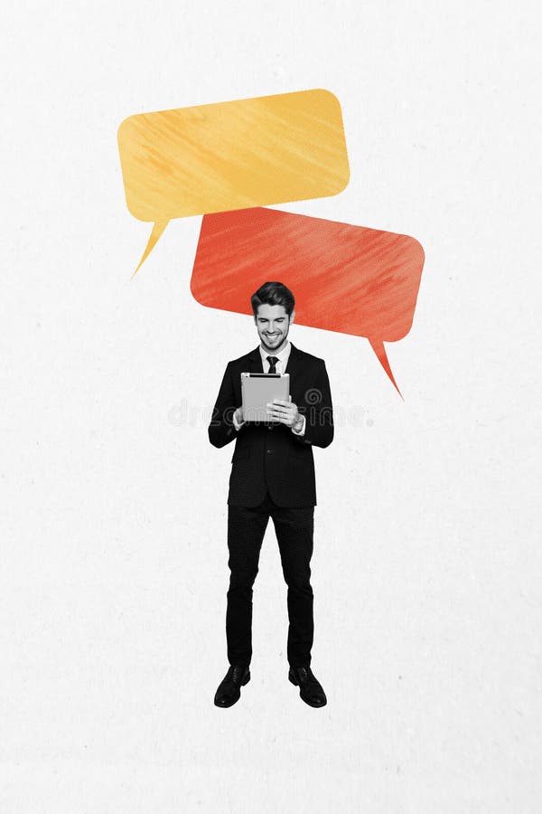 Vertical Sketch 3d Collage Poster of Happy Guy Type Tablet Stand ...